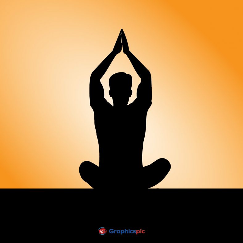 Male yoga meditation pose symbol with yellow background - Vector ...