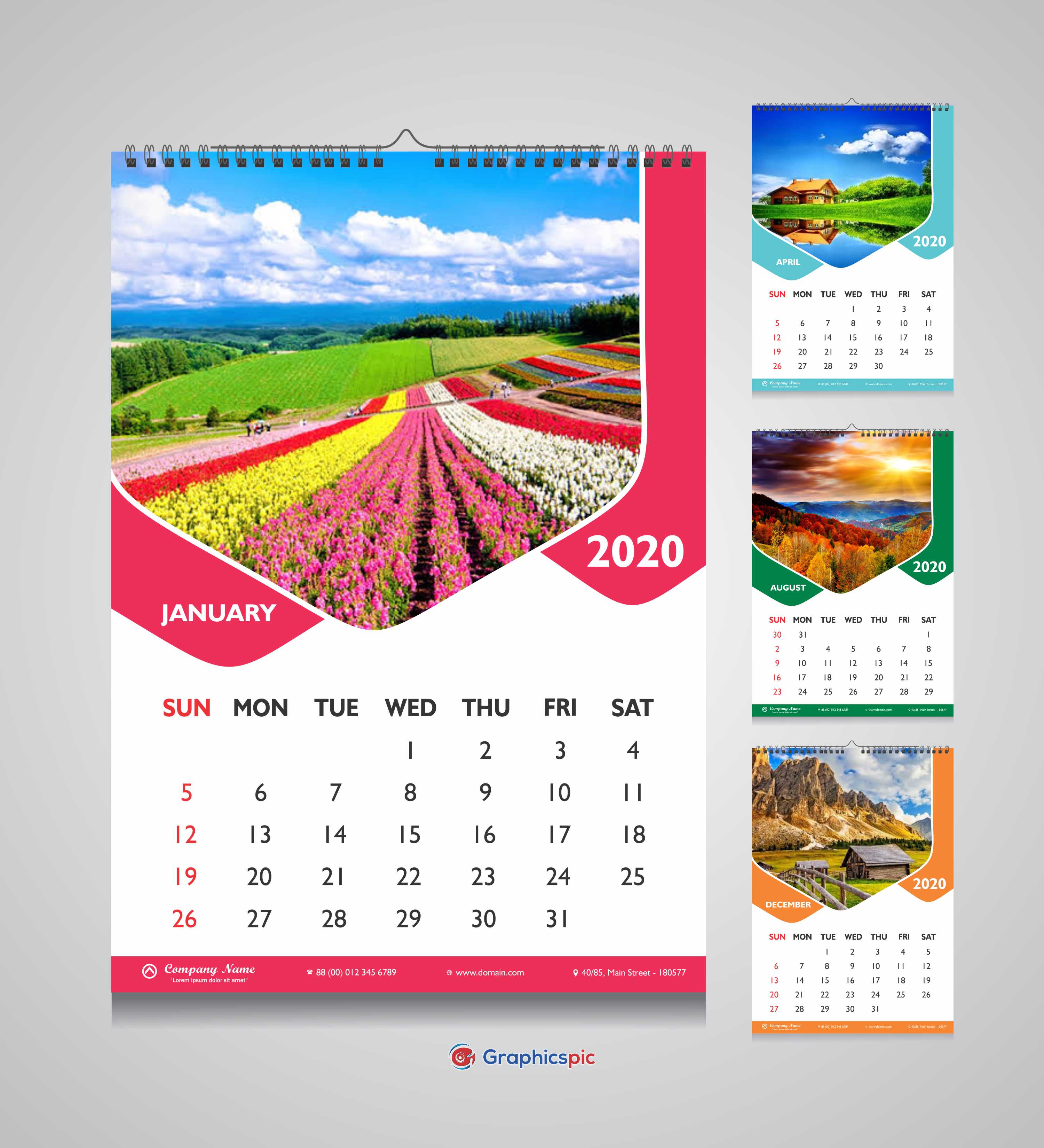 Professional Multipurpose Wall Calendar 2020 Twelve Page Design 