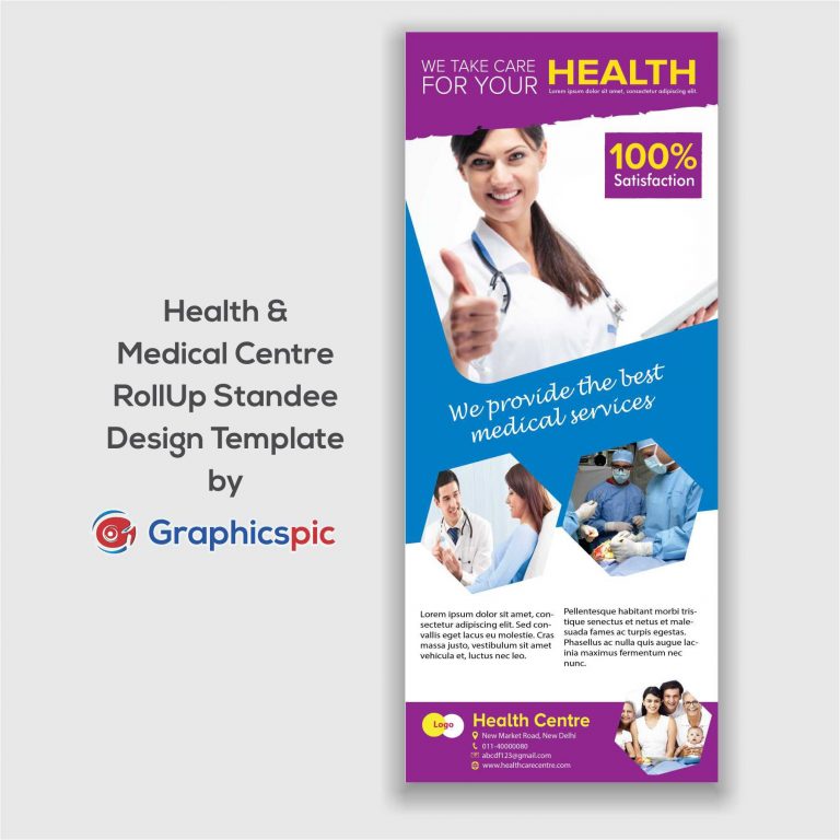Health & medical roll up banner standee template design for exhibition ...