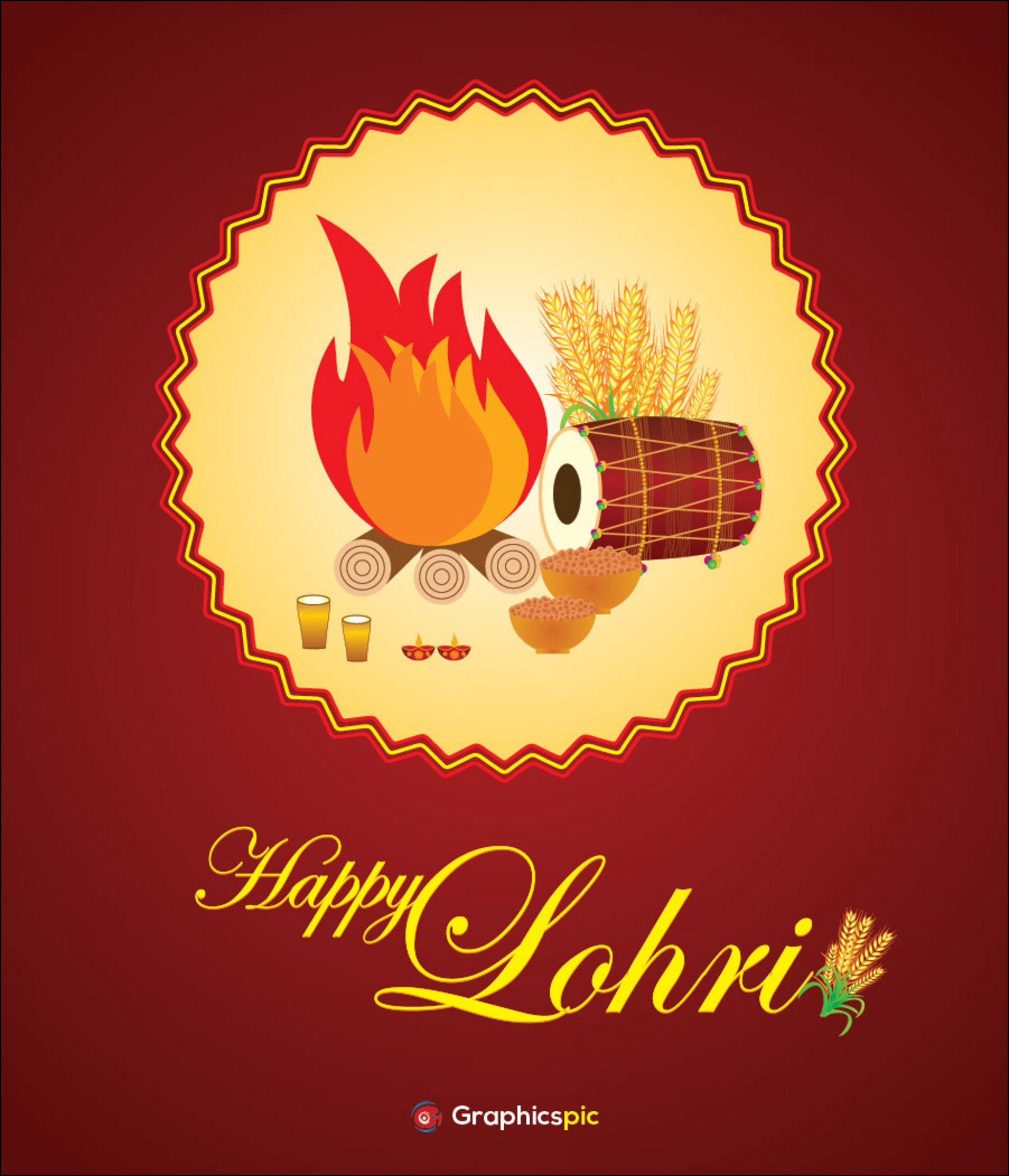 Punjabi festival Lohri celebration with decorated drum background ...