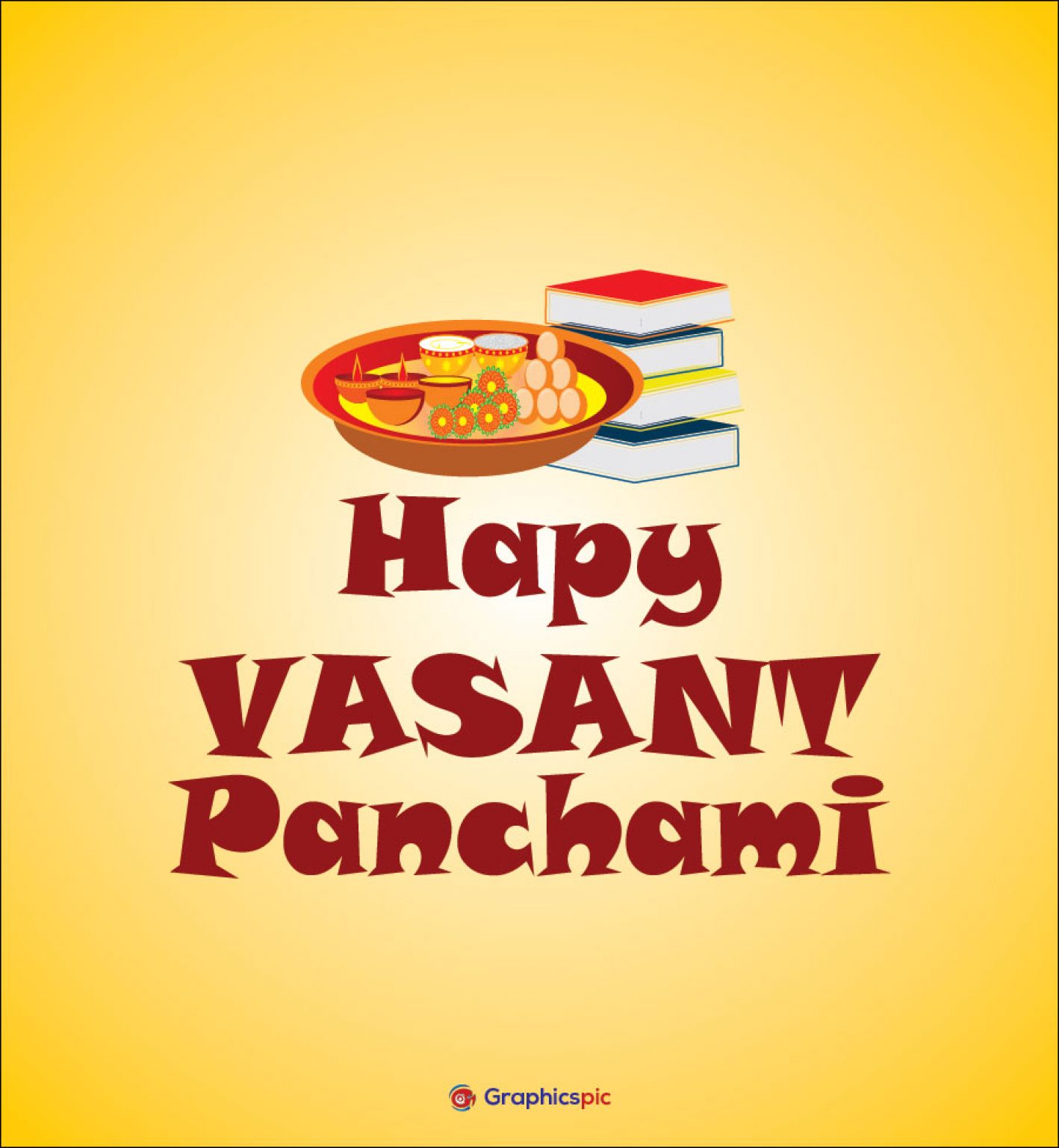 Vasant Panchami calligraphy text with books - free vetor - Graphics Pic