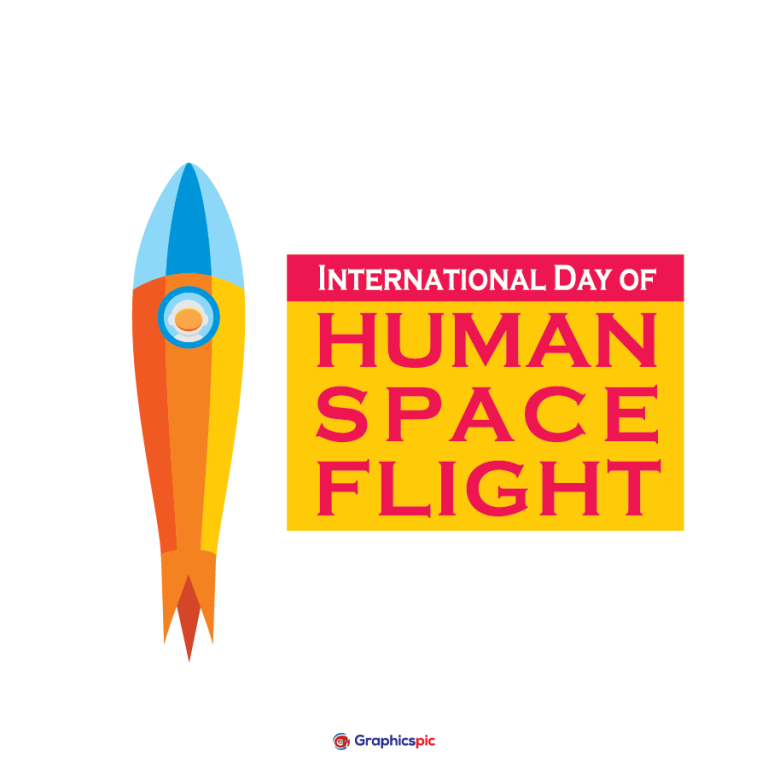 International day of human space flight illustration post typography ...