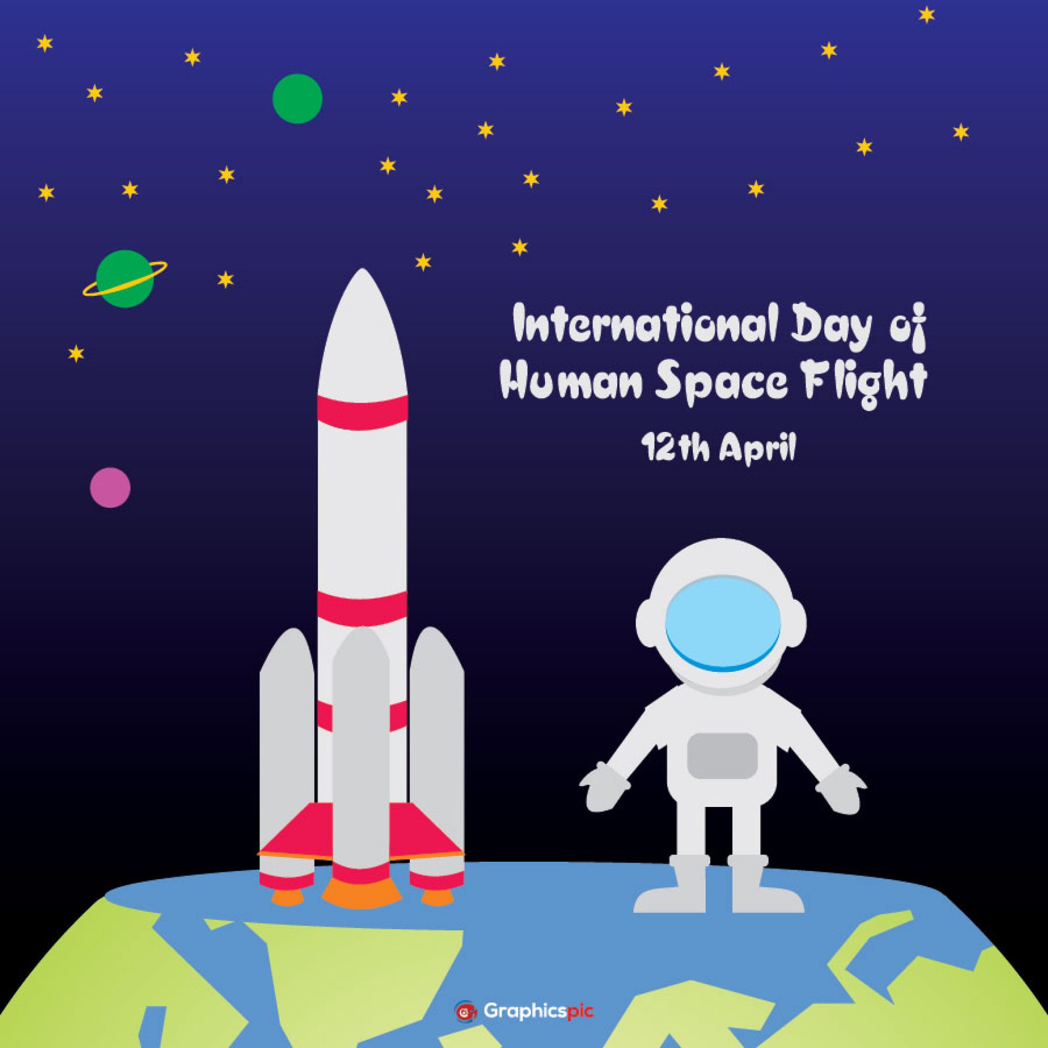 International day of human space flight, April 12. Graphics, Vector ...