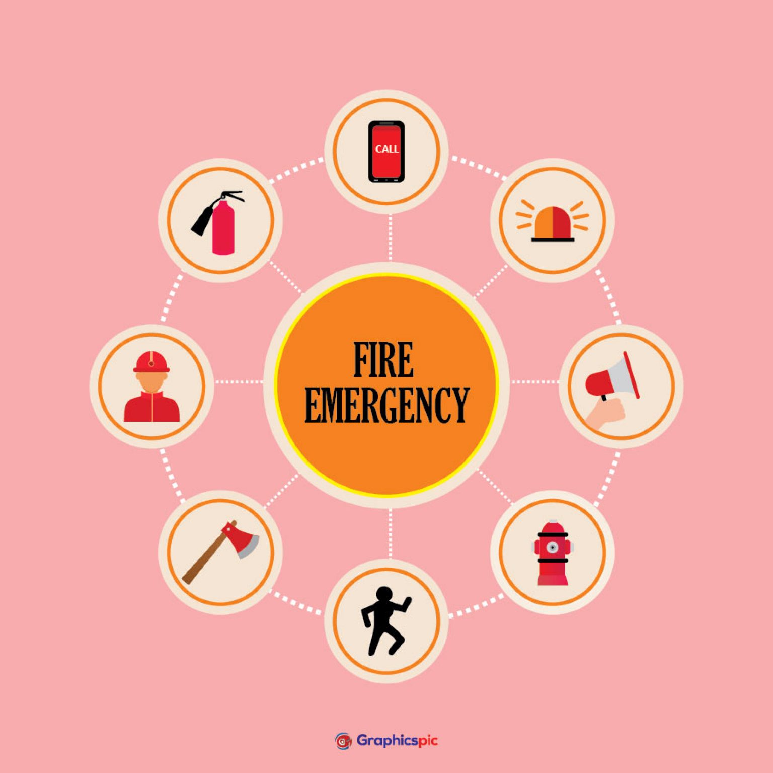 Firefighter emergency elements/tools illustration - free vector ...